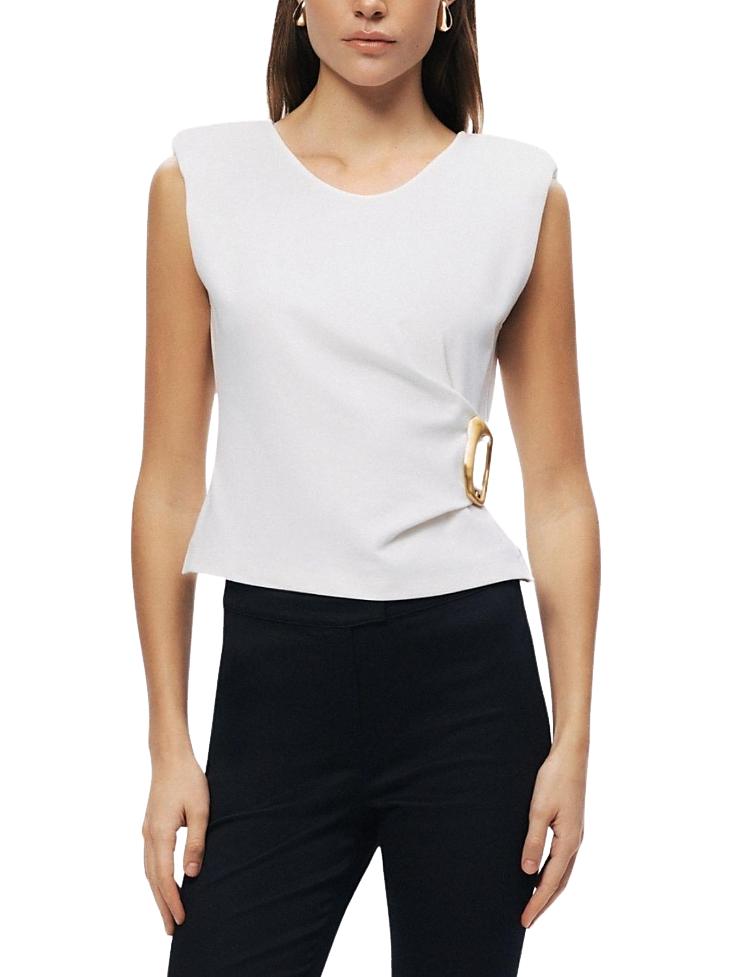 TWINSET Twinset Sleeveless Ribbed Cotton Top with Cutout Detail